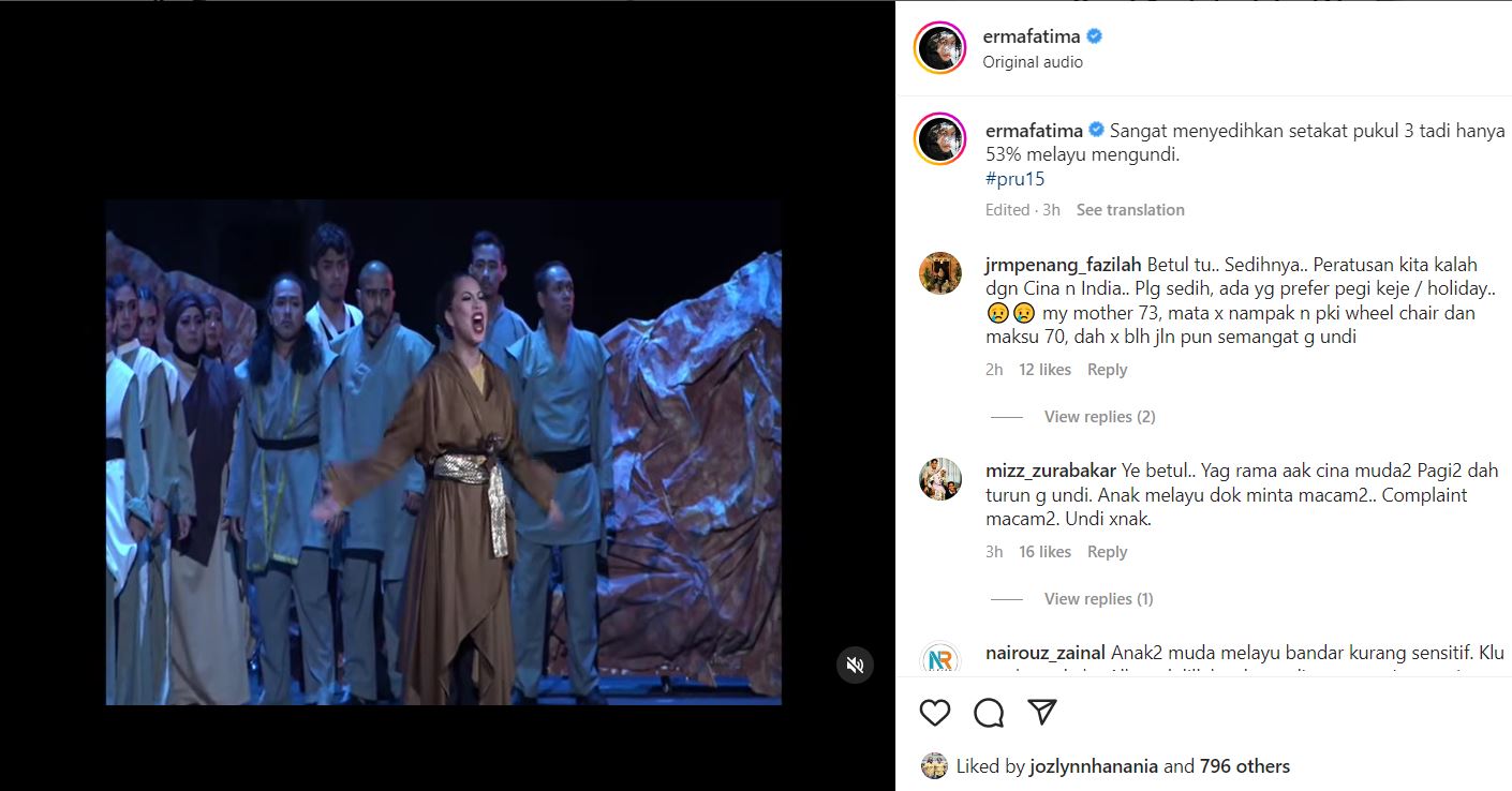 Sebak, Erma Fatima dedah kecewa dengan peratusan rakyat melayu yang ...